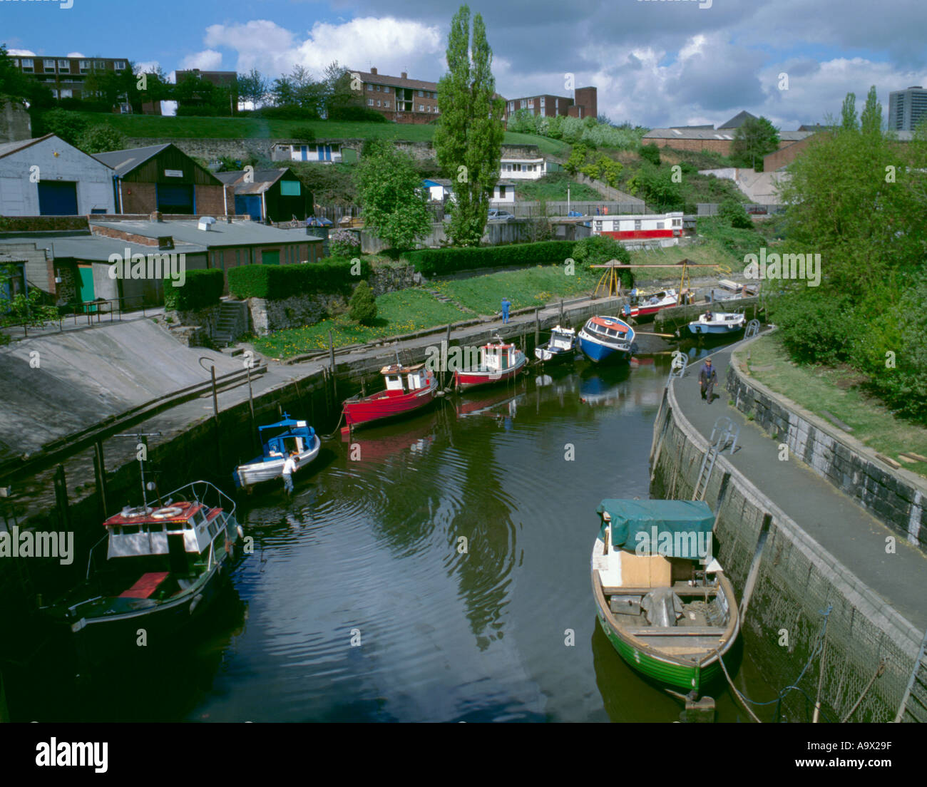 Pleasure craft, Ouseburn Gut, Byker, Newcastle upon Tyne, Tyne and Wear ...