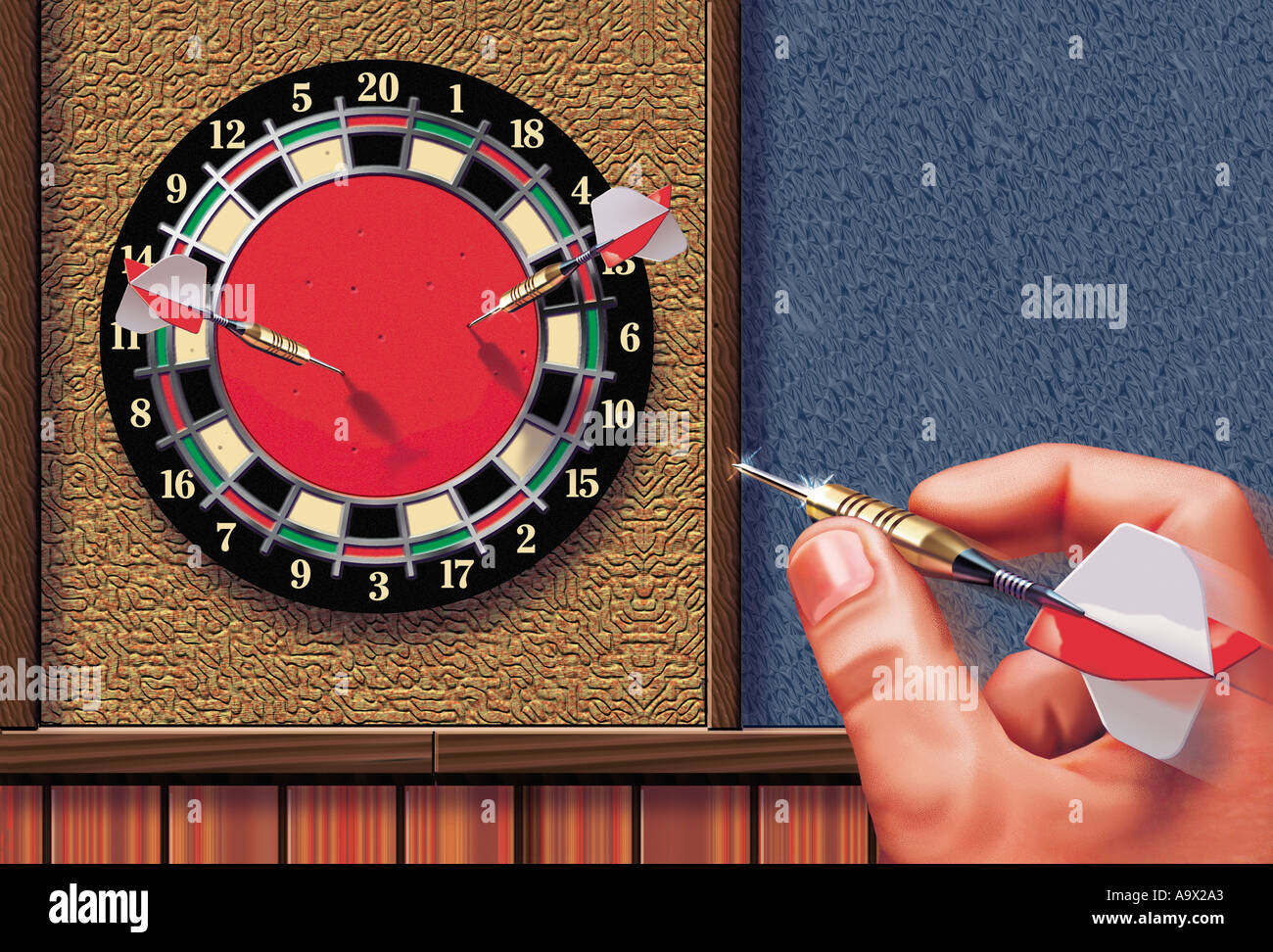 Dart toss. illustration of a hand throwing a dart at a dart board Stock ...