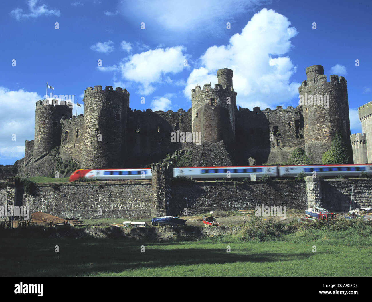 CONWY NORTH WALES UK September Conwy Castle built in the shape of a ...