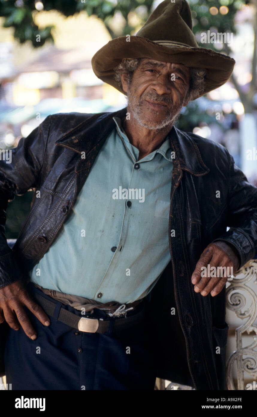 Sao Paulo State, Brazil. Man with a beard wearing a hat and a leather ...