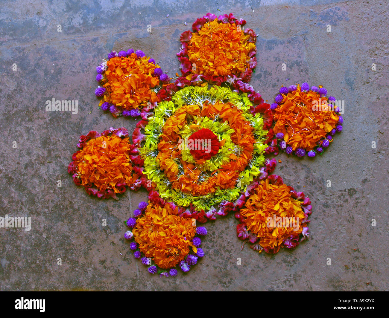 Flower decoration called Athappookalam, made during Onam Festival ...