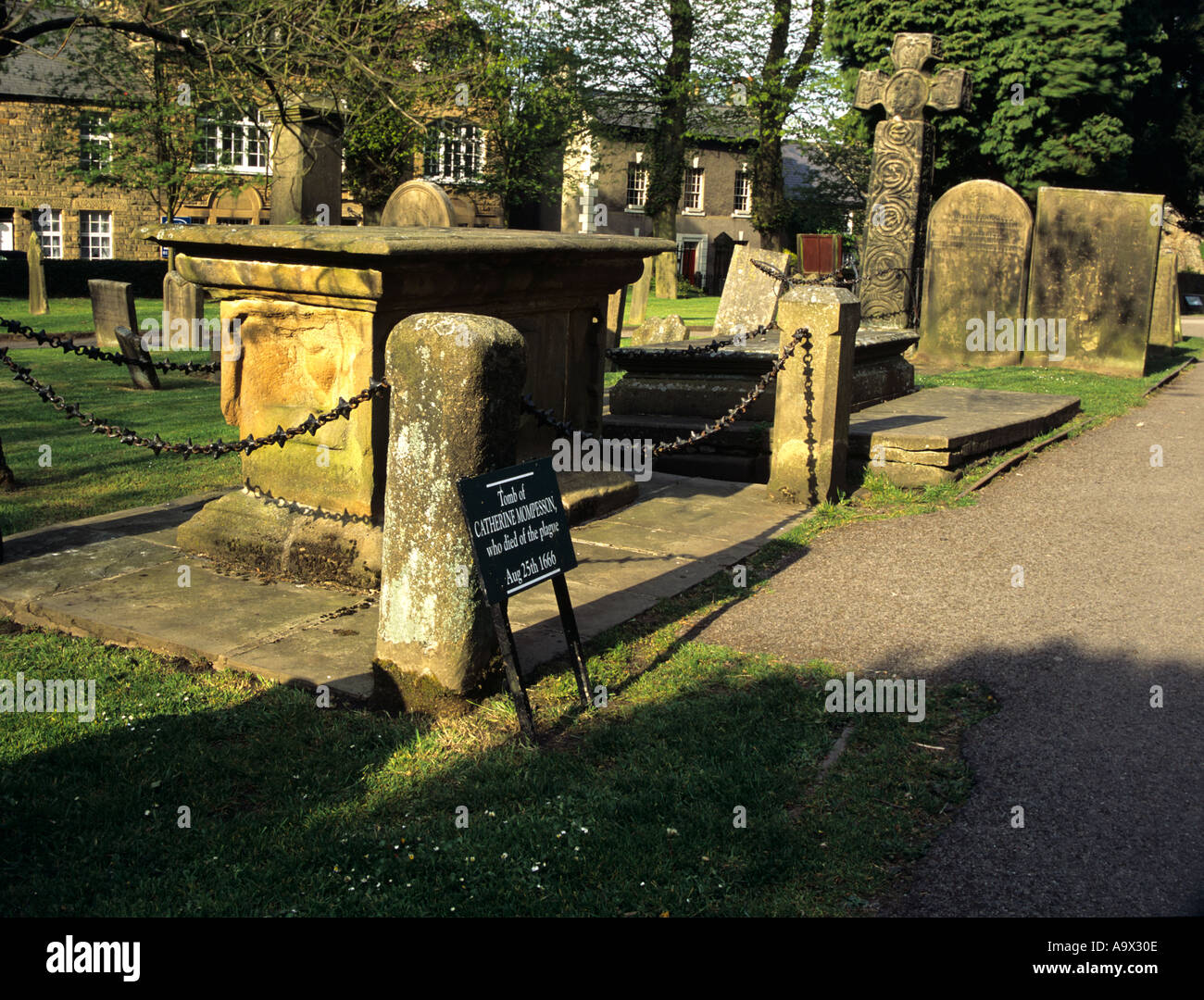 EYAM THE PLAGUE VILLAGE DERBYSHIRE England UK May Grave of Catherine ...