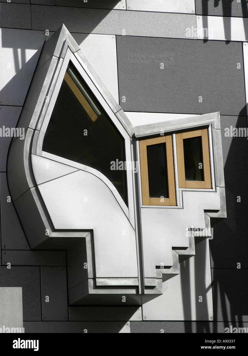 Detail of the exterior of the Scottish Parliament Edinburgh showing an ...