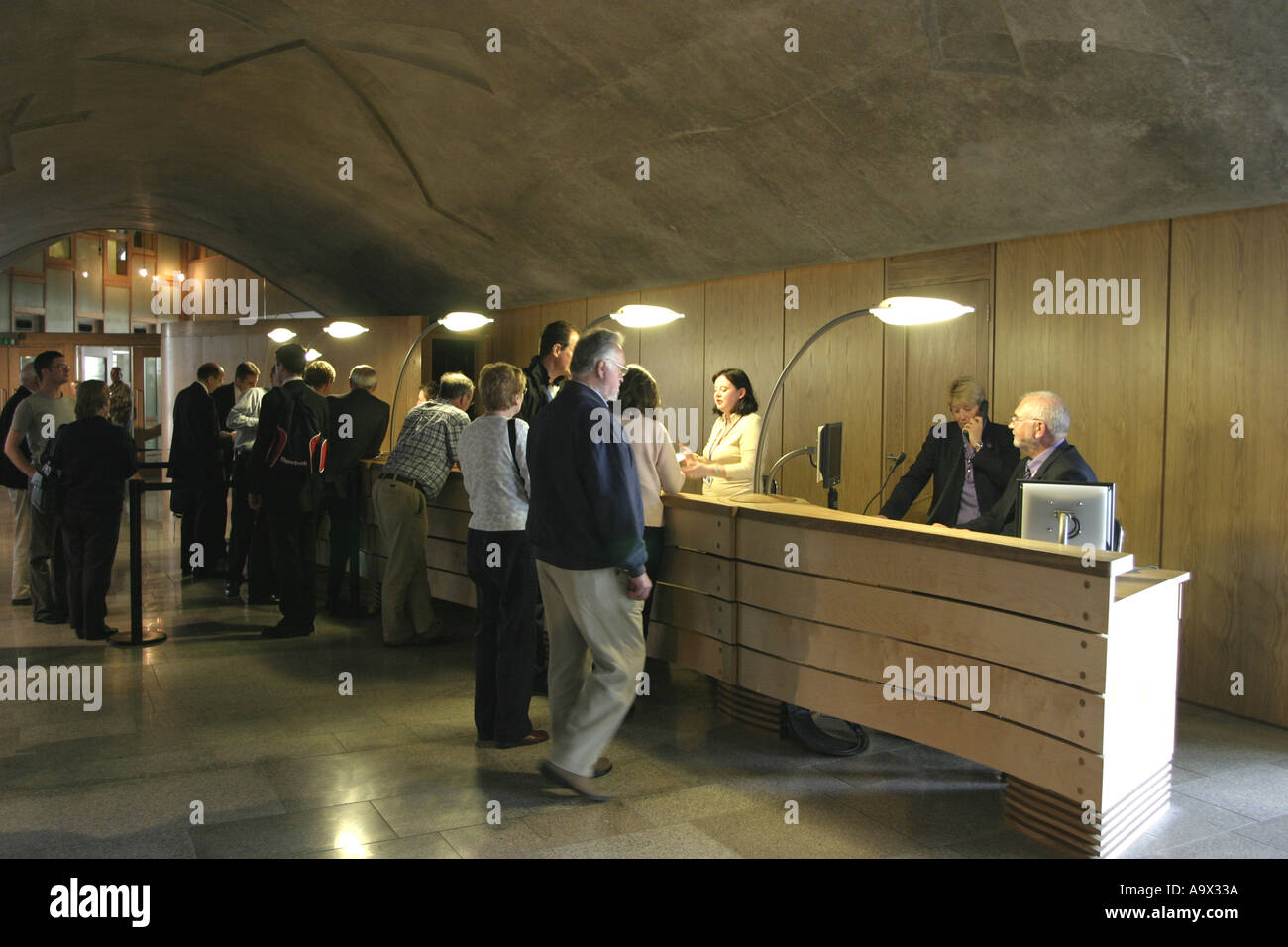 The reception area of the new Scottish Parliament building in Edinburgh ...