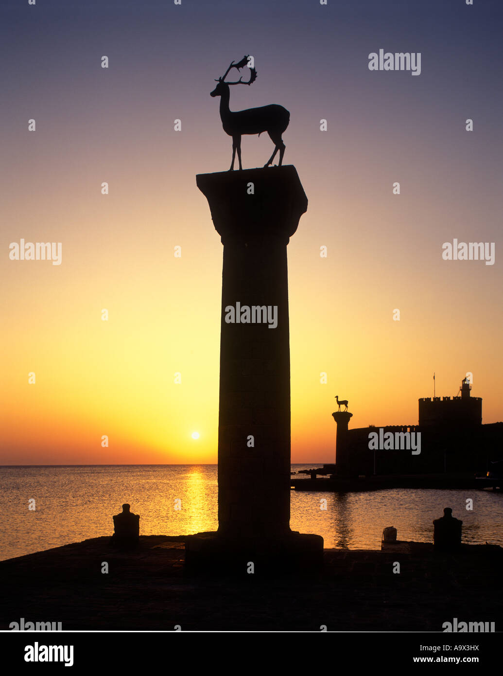 STAG COLUMNS MANDRAKI OLD PORT RHODES DODECANESE GREECE Stock Photo - Alamy