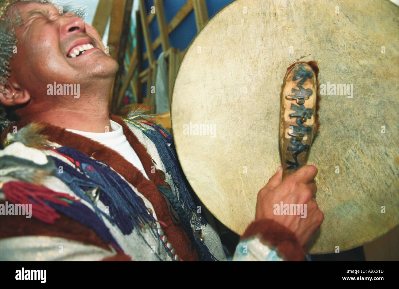 Shaman performs ancient ritual dance National Altaian festival El Oiyn ...