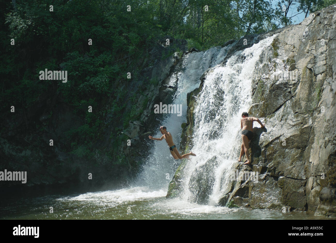 Cliff waterfall dive jump hi-res stock photography and images - Alamy