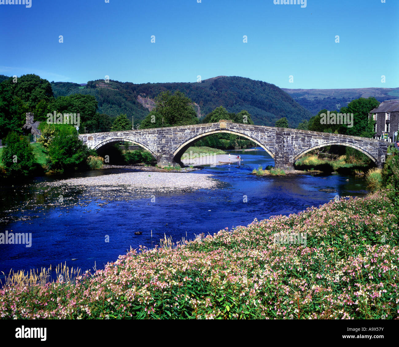 SCENIC OLD STONE BRIDGE RIVER CONWY LLANRWST SNOWDONIA NATIONAL PARK ...