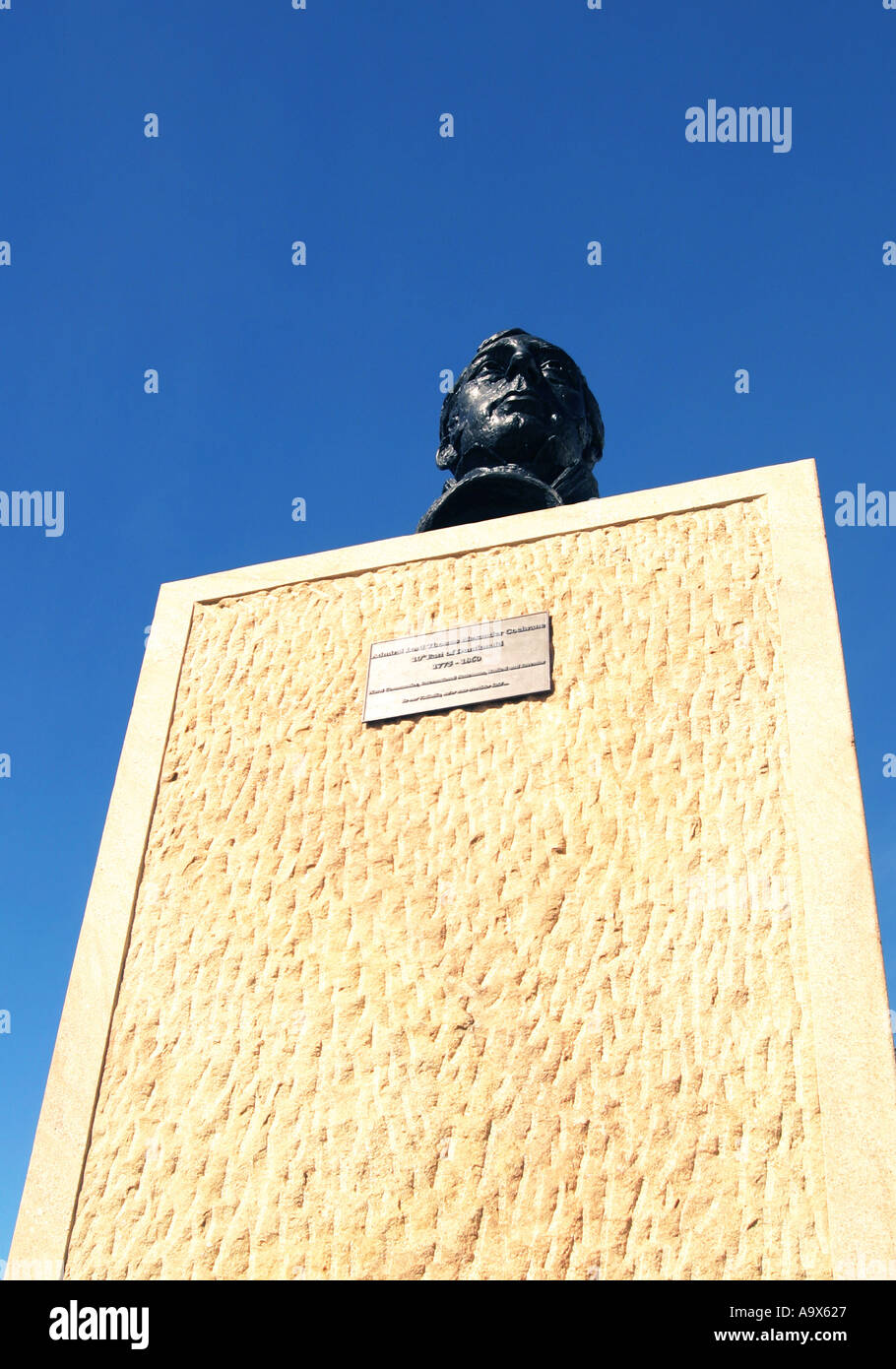 Statue of Thomas Alexander Cochrane against a clear blue sky Culross ...