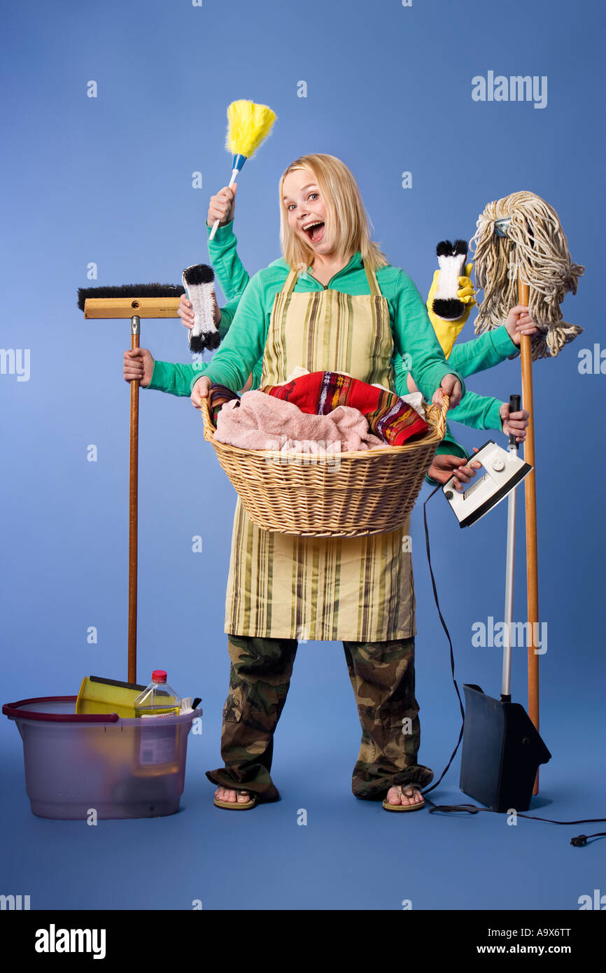 Multi tasking woman lots arms hi-res stock photography and images - Alamy