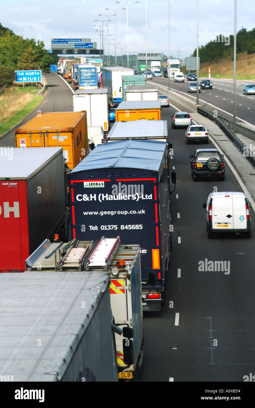 Traffic queuing for slip road M25 motorway at junction 27 at ...