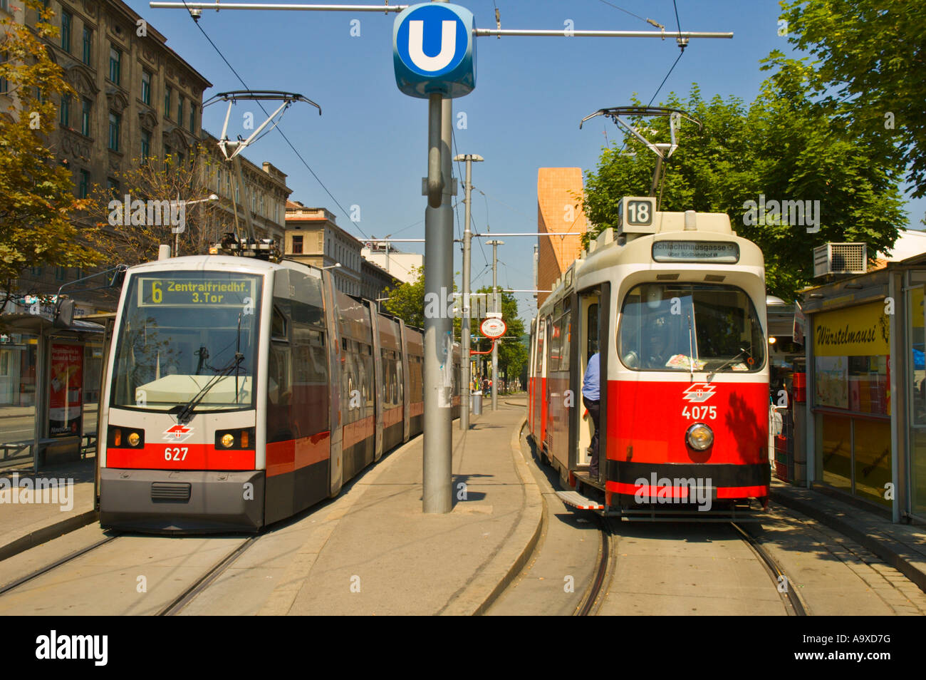 Trams at a stop in Vienna Austria EU Stock Photo - Alamy