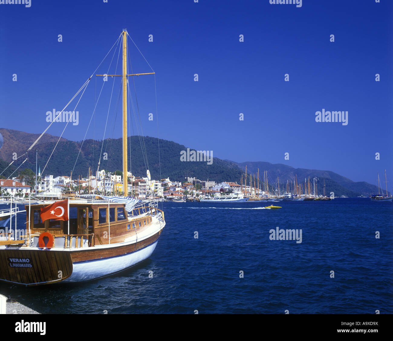 SIGHTSEEING EXCURSION BOAT MARMARIS AEGEAN COASTLINE TURKEY Stock Photo ...