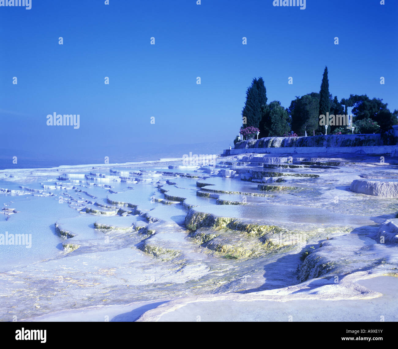 THERMAL SPRINGS TRAVERTINE POOLS LIMESTONE TERRACES PAMUKKALE TURKEY ...