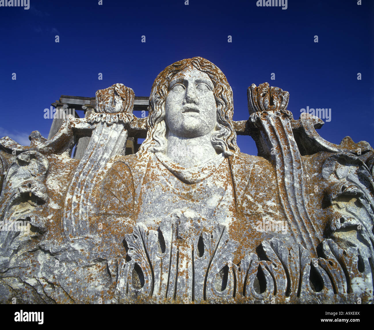 FACE OF MEDUSA TEMPLE OF ZEUS RUINS CAVDARHISAR AEZANI TURKEY Stock ...