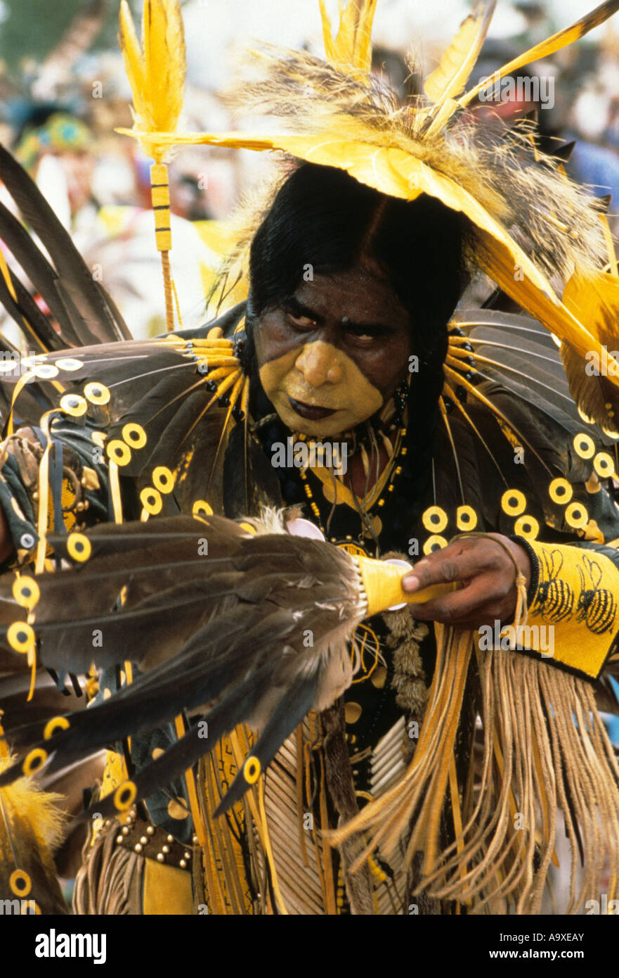 Dancer at Powpow, a traditional meeting of Northamerican Indians ...