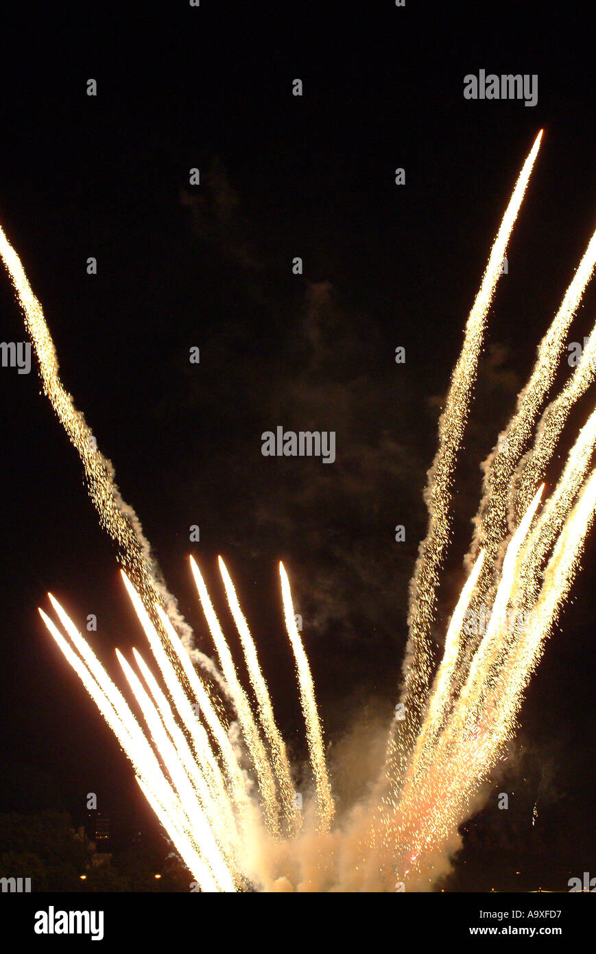 Explosion of Fireworks taken on bonfire night against a dark black ...