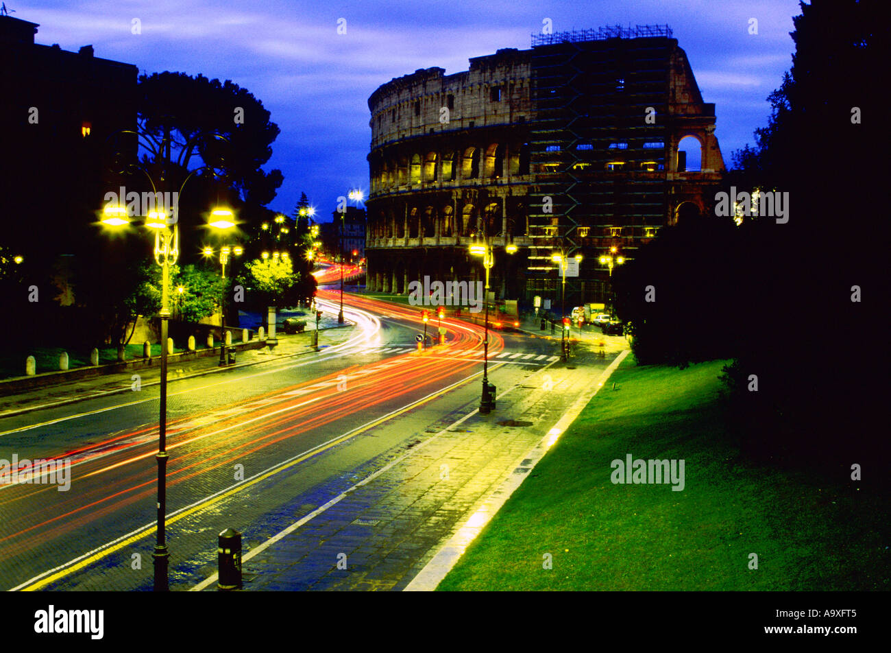 Rome, Colosseum, monument seen at night, blurred motion Stock Photo - Alamy