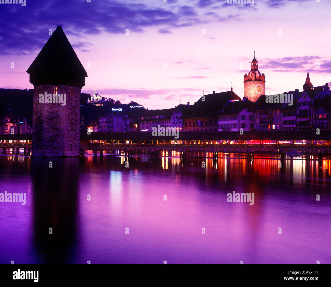 CHAPEL BRIDGE WATER TOWER LUCERNE SWITZERLAND Stock Photo - Alamy