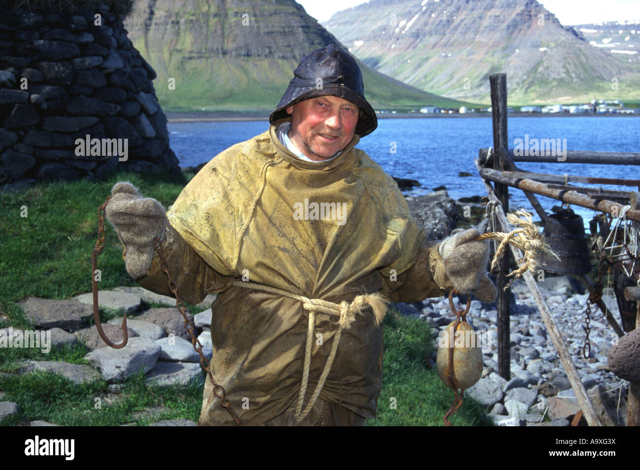 fishermen in leather clothes, Iceland Stock Photo - Alamy