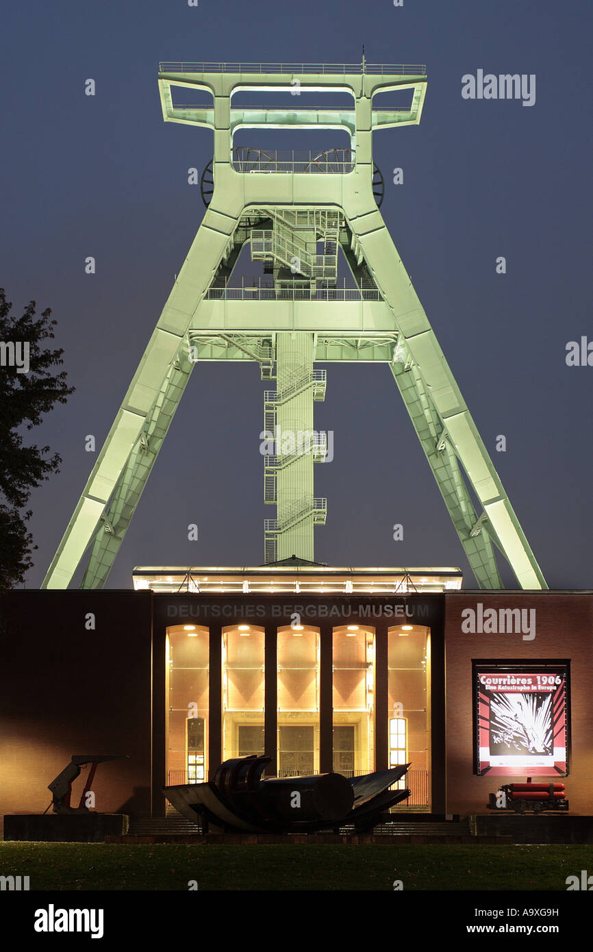 German Mining Museum, Deutsches Bergbaumuseum, in Bochum, illuminated ...