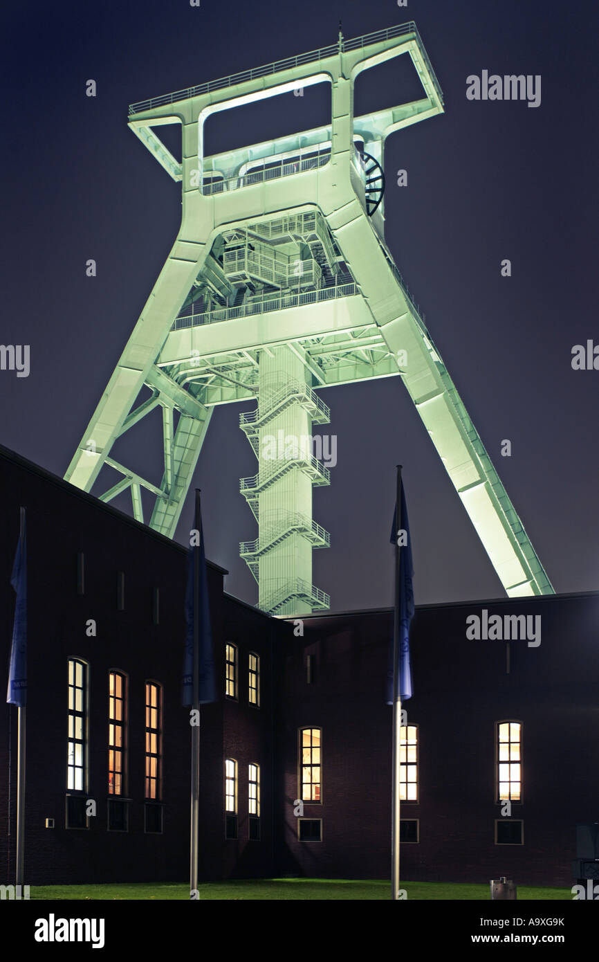 German Mining Museum, Deutsches Bergbaumuseum, in Bochum, illuminated ...