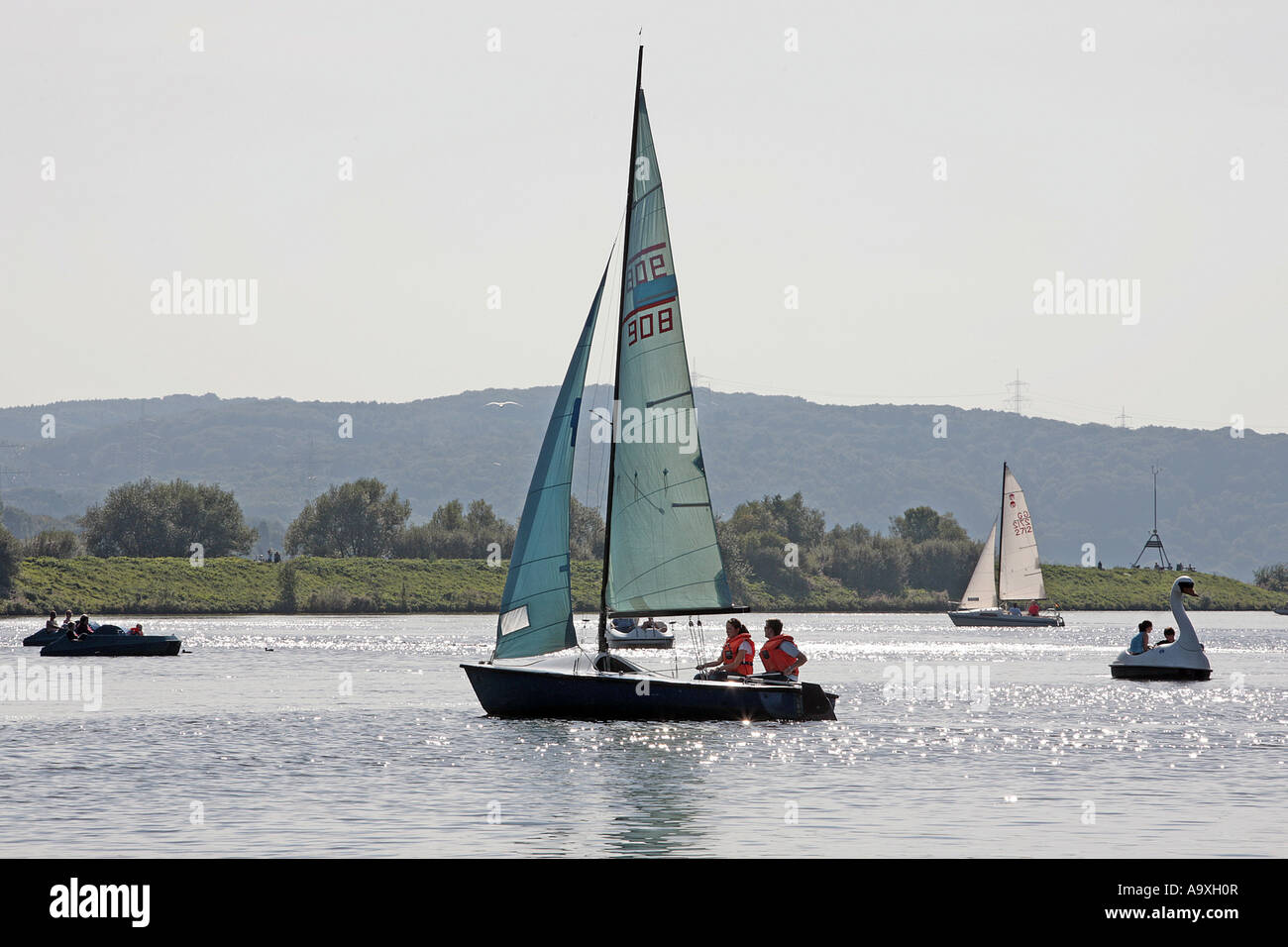 One of the typical sailing boats on the Kemnade Lake, Germany, North ...