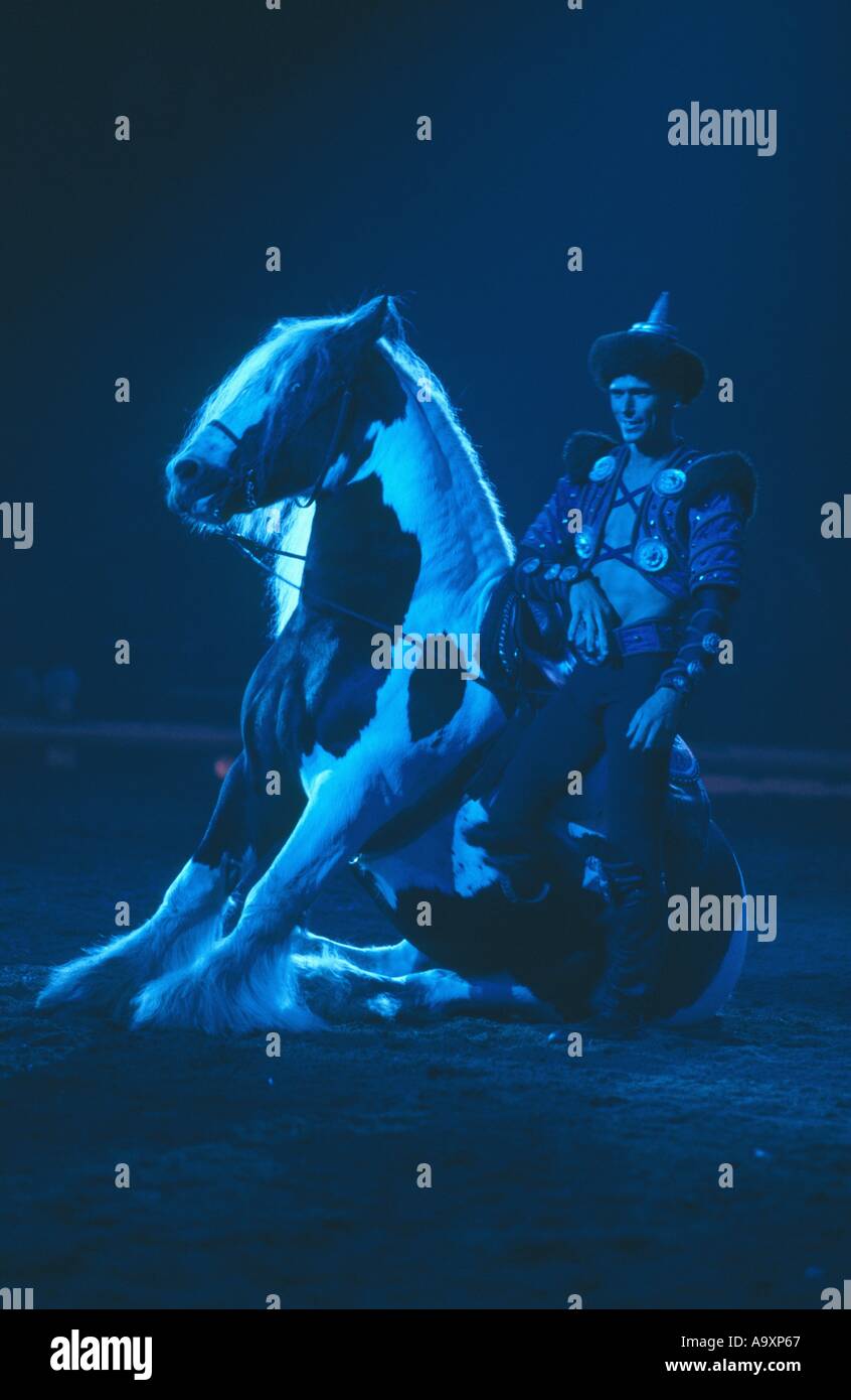 rider with sitting horse, scene of the musical The magic forest Stock ...