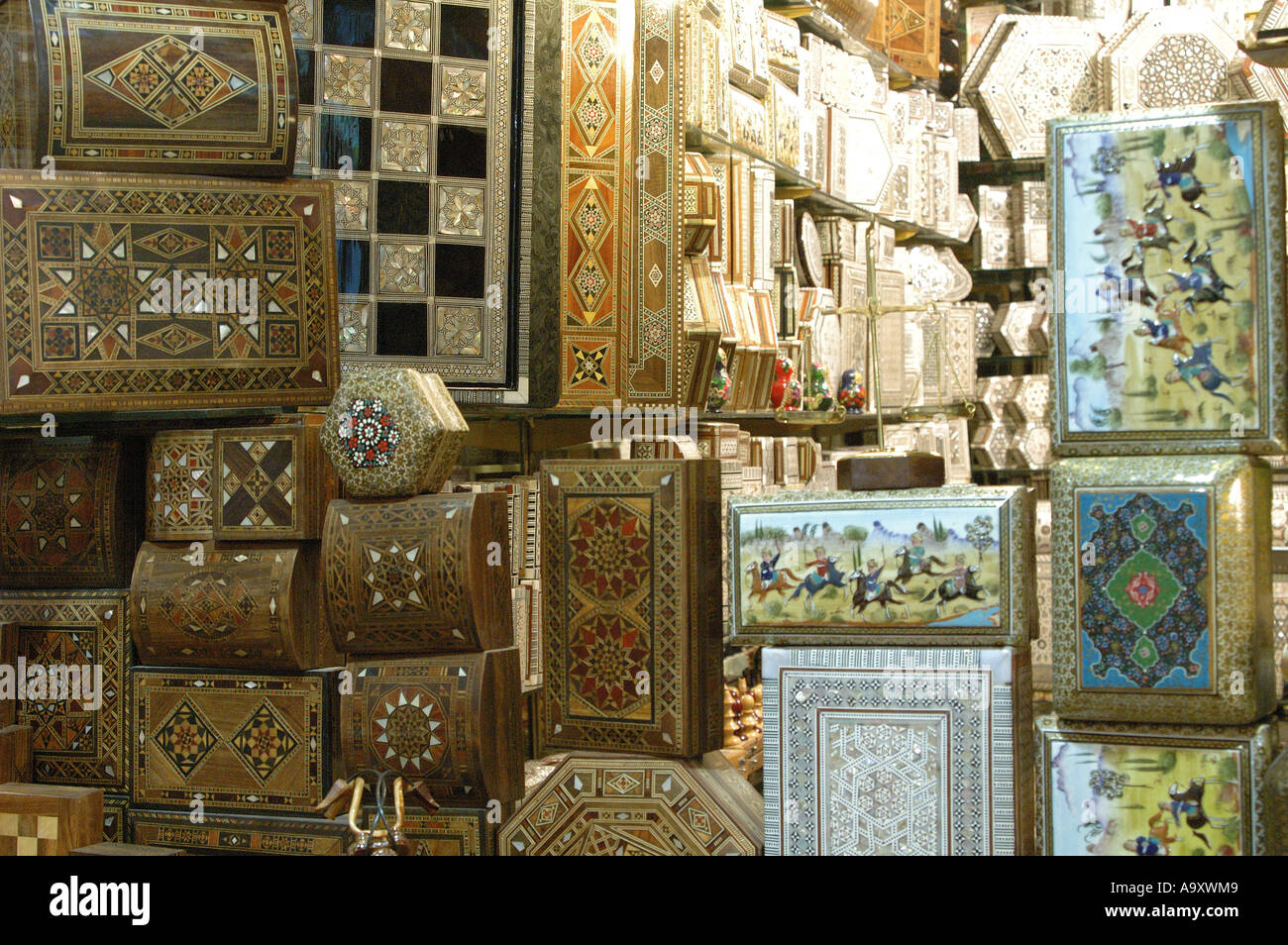 Pearl inlaid boxes for sale at the grand bazaar, Istanbul Turkey Stock ...
