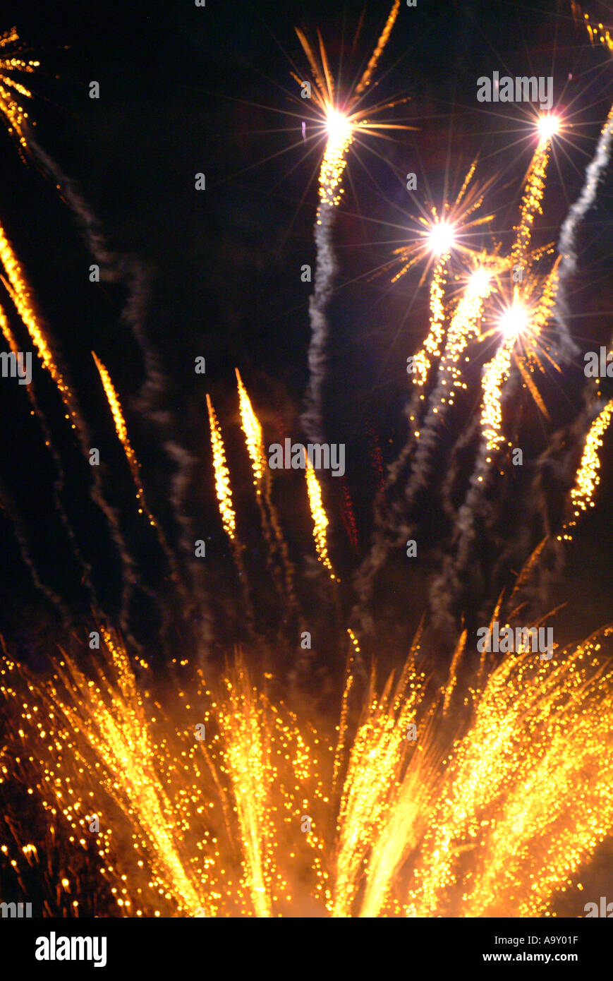 Explosion of Fireworks taken on bonfire night against a dark black ...