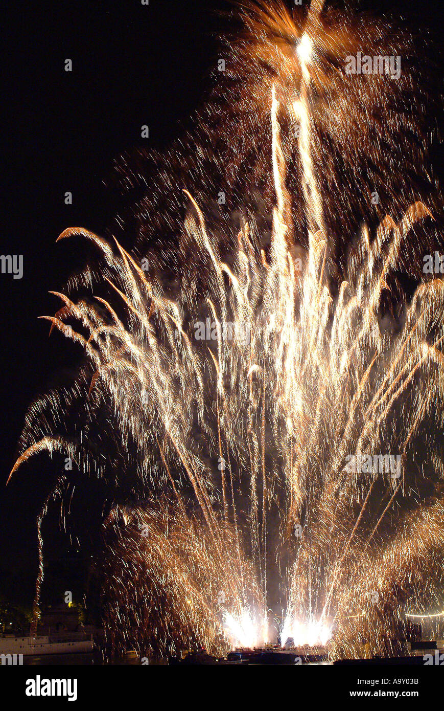 Explosion of Fireworks taken on bonfire night against a dark black ...
