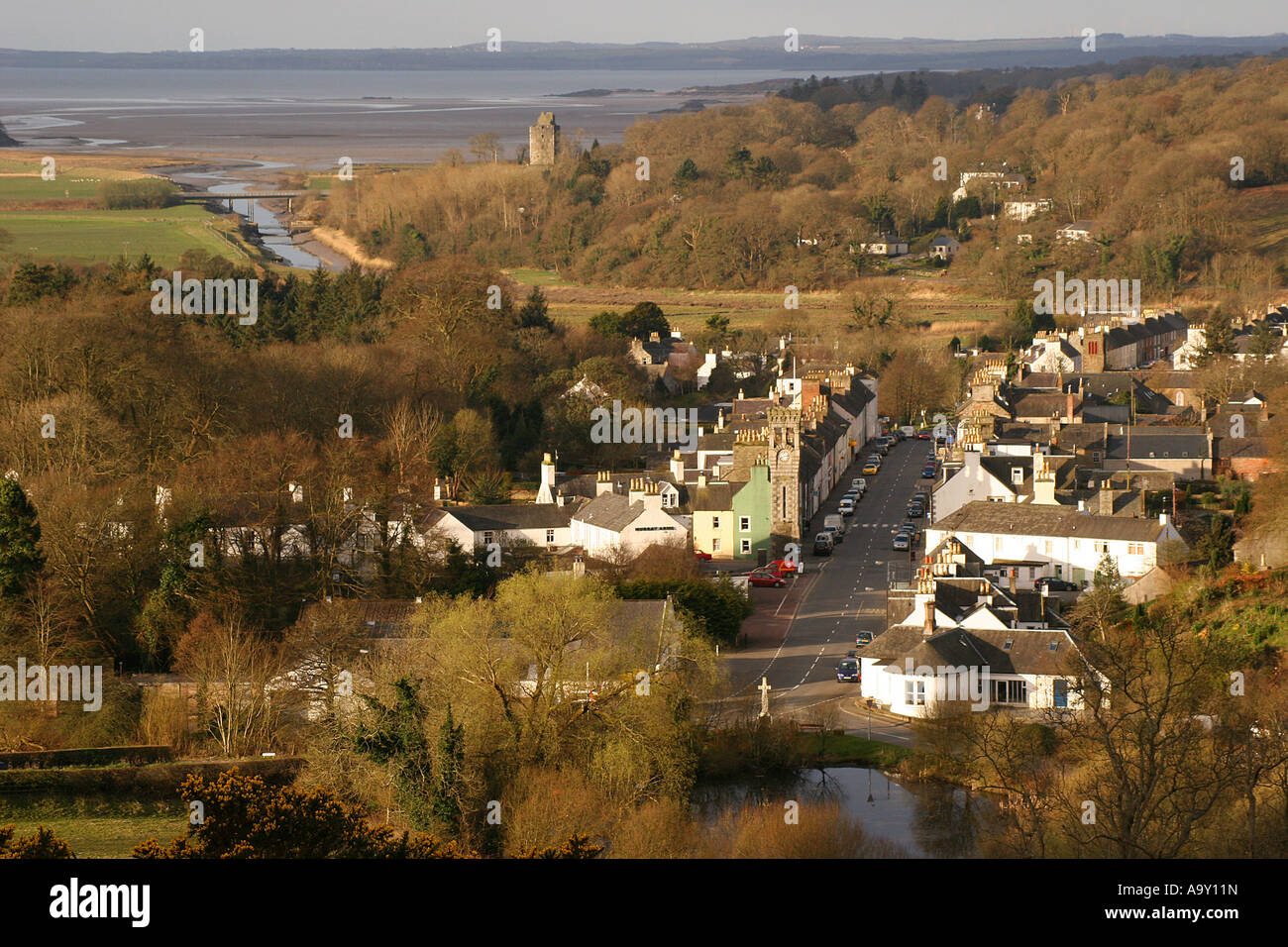 View of a Galloway town Gatehouse of Fleet in Scotland showing the High ...