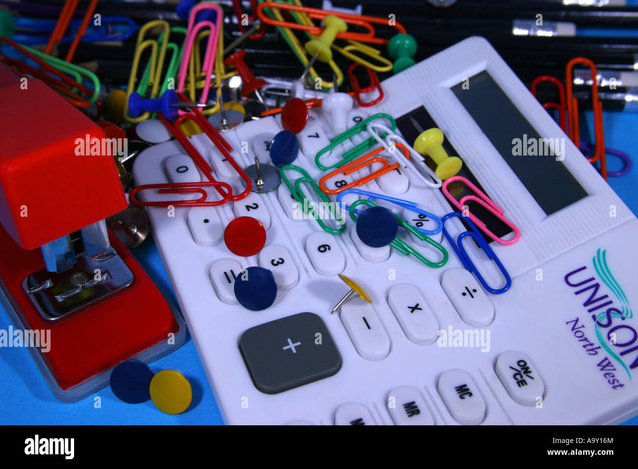Collection of office equipment and stationery Stock Photo - Alamy