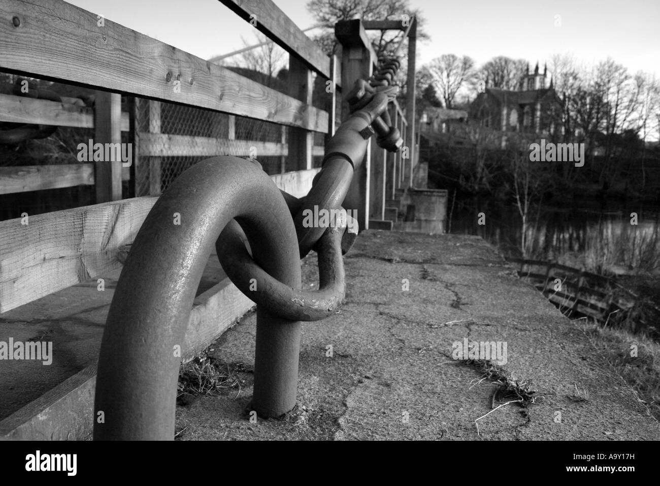 Wide angle shot of the super structure of a bridge across the River Dee ...