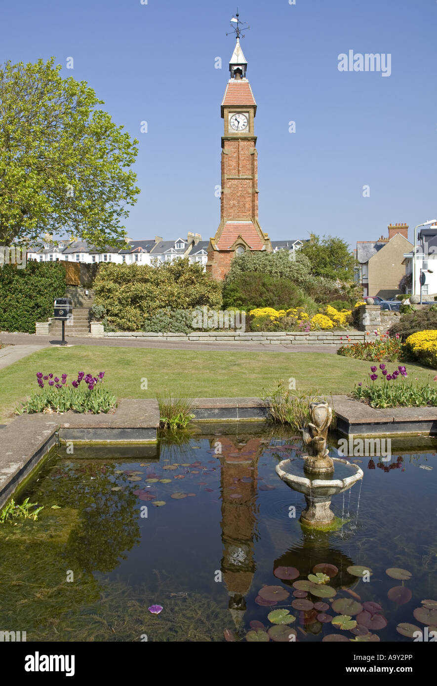 The Jubilee Gardens and imposing clock tower at Seaton, Devon Stock ...