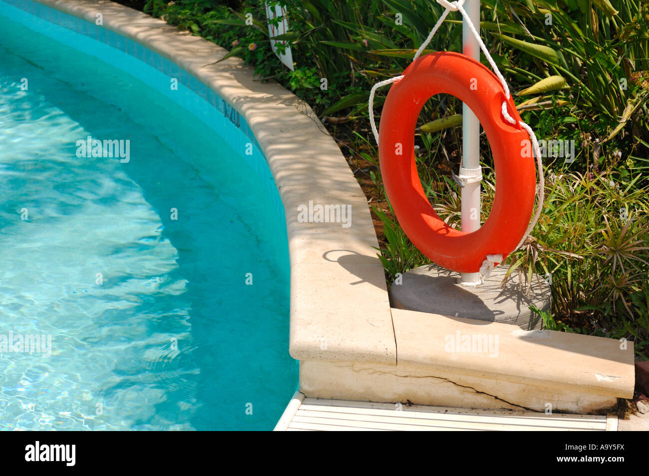 Lifebuoy Near A Water Pool Life Saving Safety Rescue Lifesaver Buoy