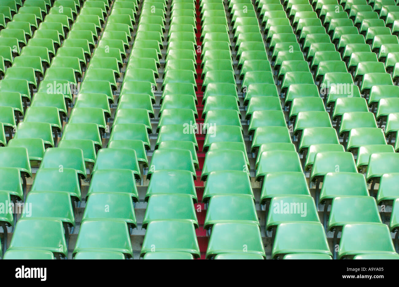empty seats in a football stadium with a red line down the center Stock ...