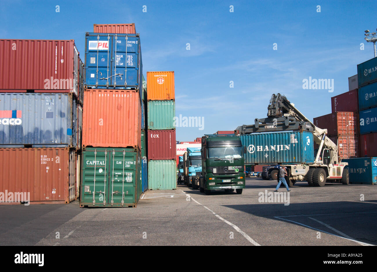 freight container is loaded onto truck in container terminal Stock ...
