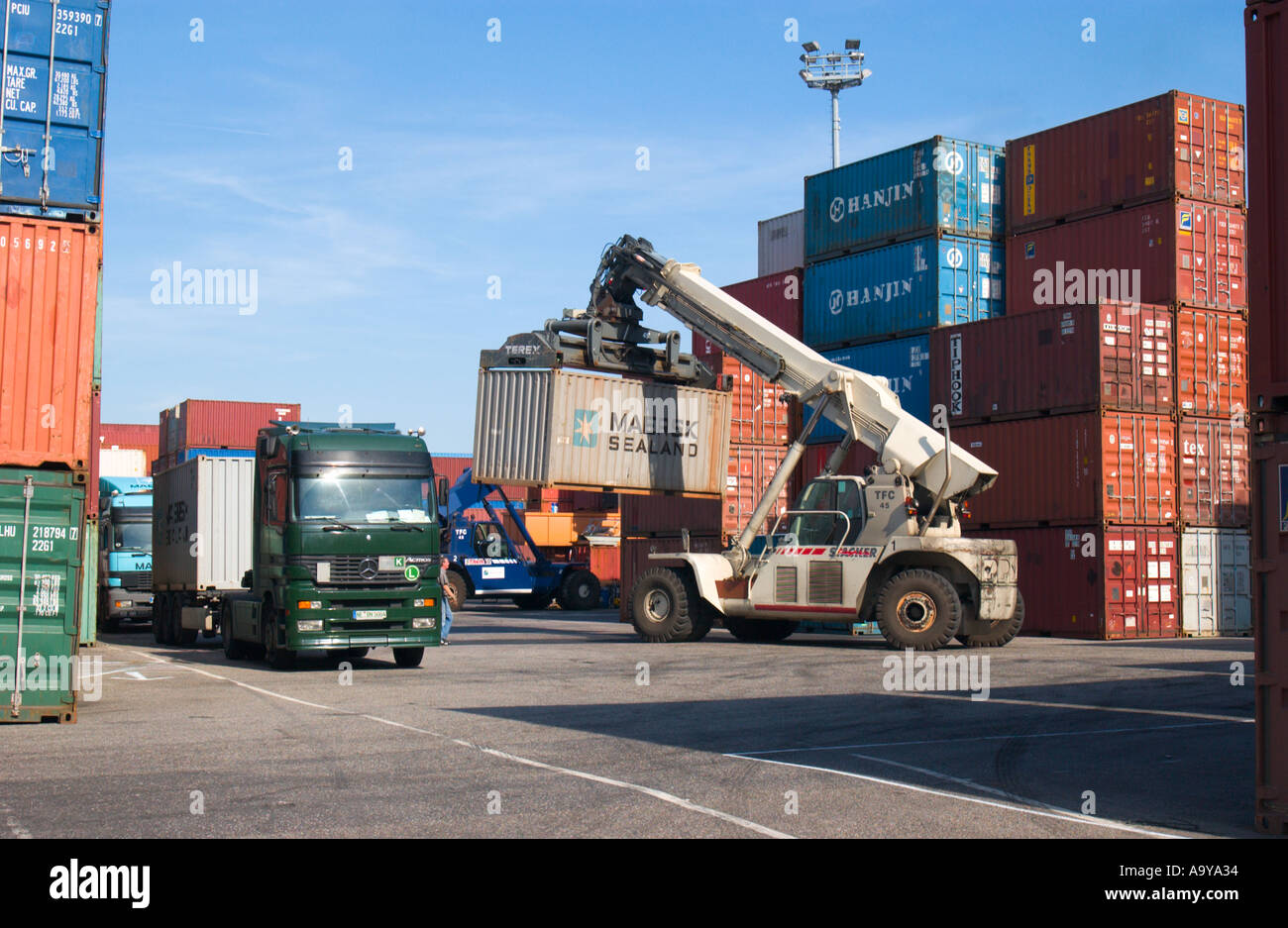 freight container is loaded onto truck in container terminal Stock ...