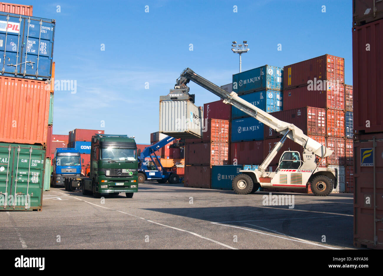 freight container is loaded onto truck in container terminal Stock ...