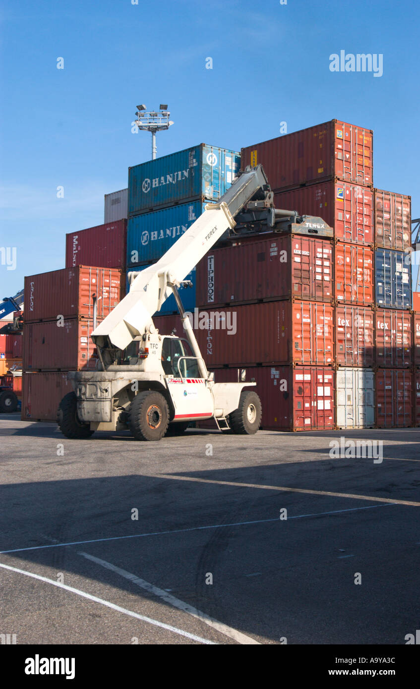 lifter loader moving freight container in container terminal Stock ...