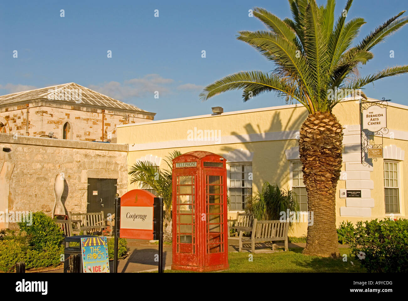 Bermuda Dockyard Royal Cooperage palm tree red telephone box Stock ...