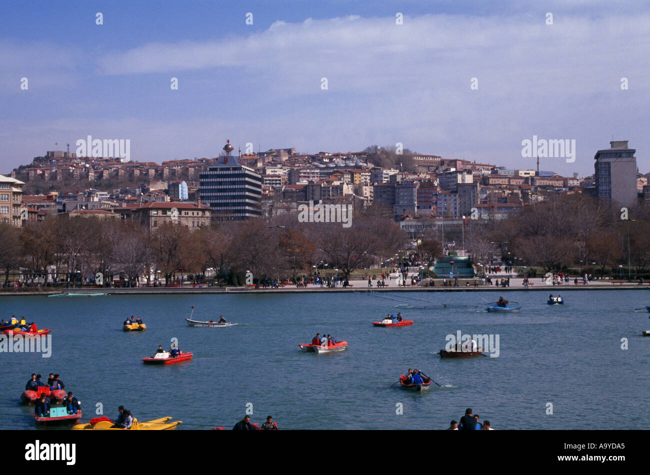 Looking over the boating lake in Genclik Park Youth Park in Ankara ...