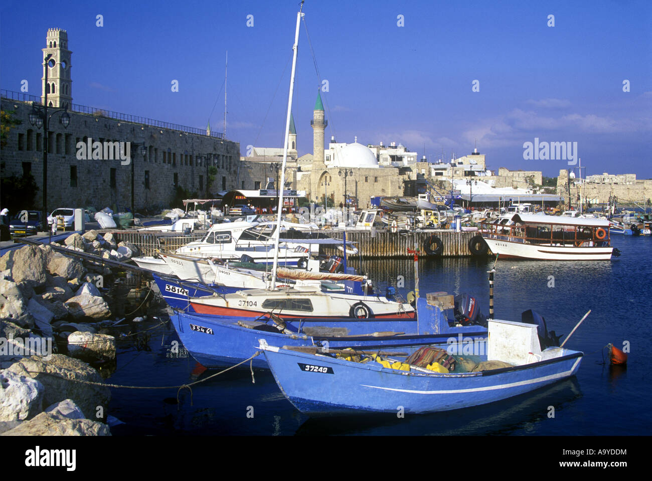 FISHING BOAT WHARF OLD PORT ACCO ISRAEL Stock Photo - Alamy