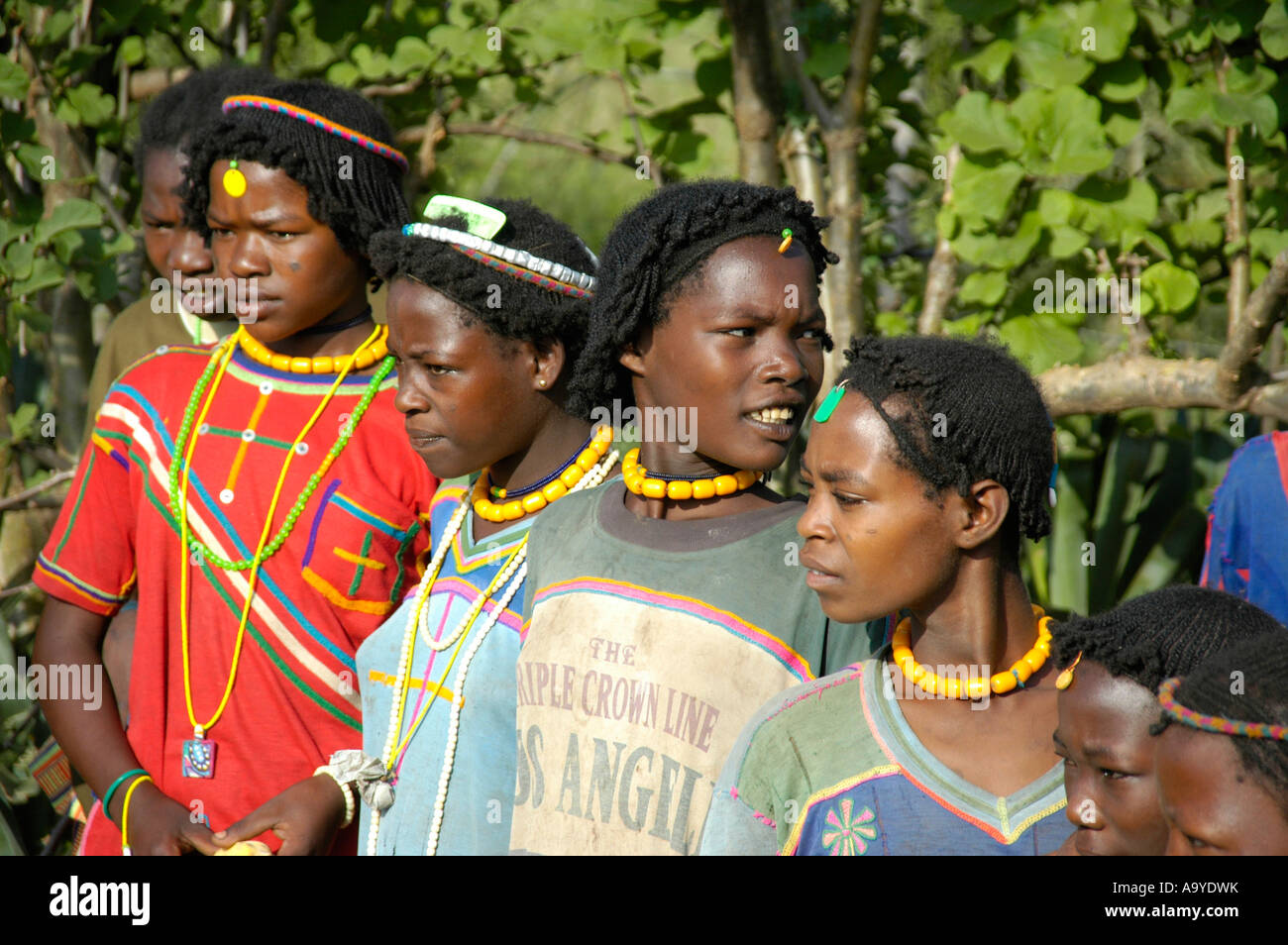 Young women of the Derashe people with colourful necklaces near Arba ...