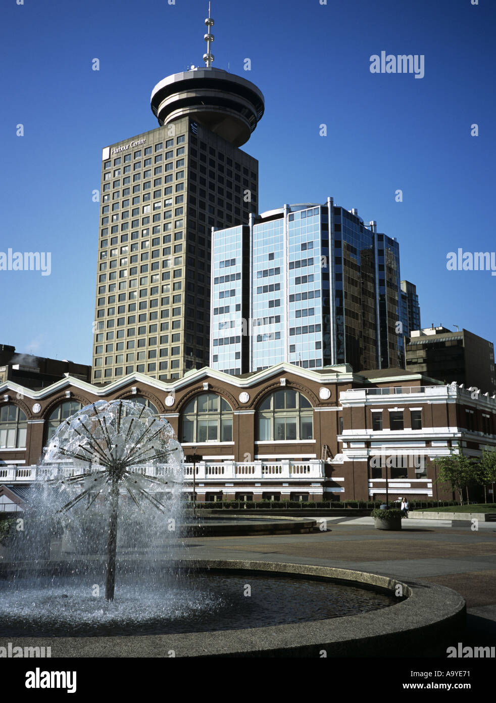 WATERFRONT TRAIN STATION with fountain in Granville Square in Downtown Vancouver British ...
