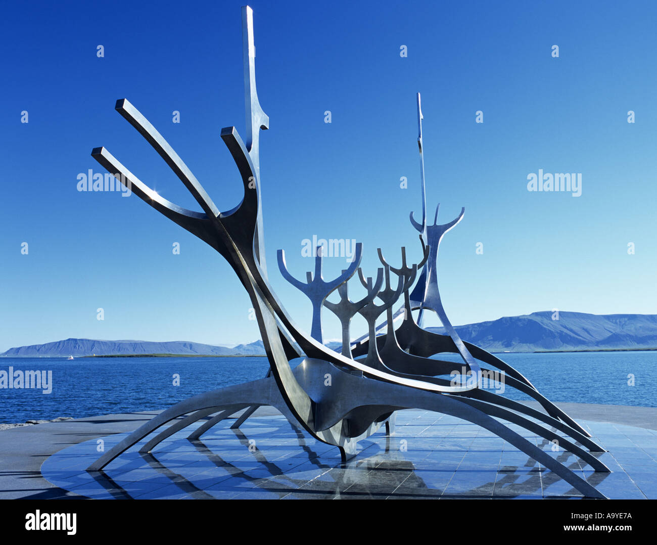 Sun Voyager or Solfar Steel Viking ship sculpture on seafront by "John ...