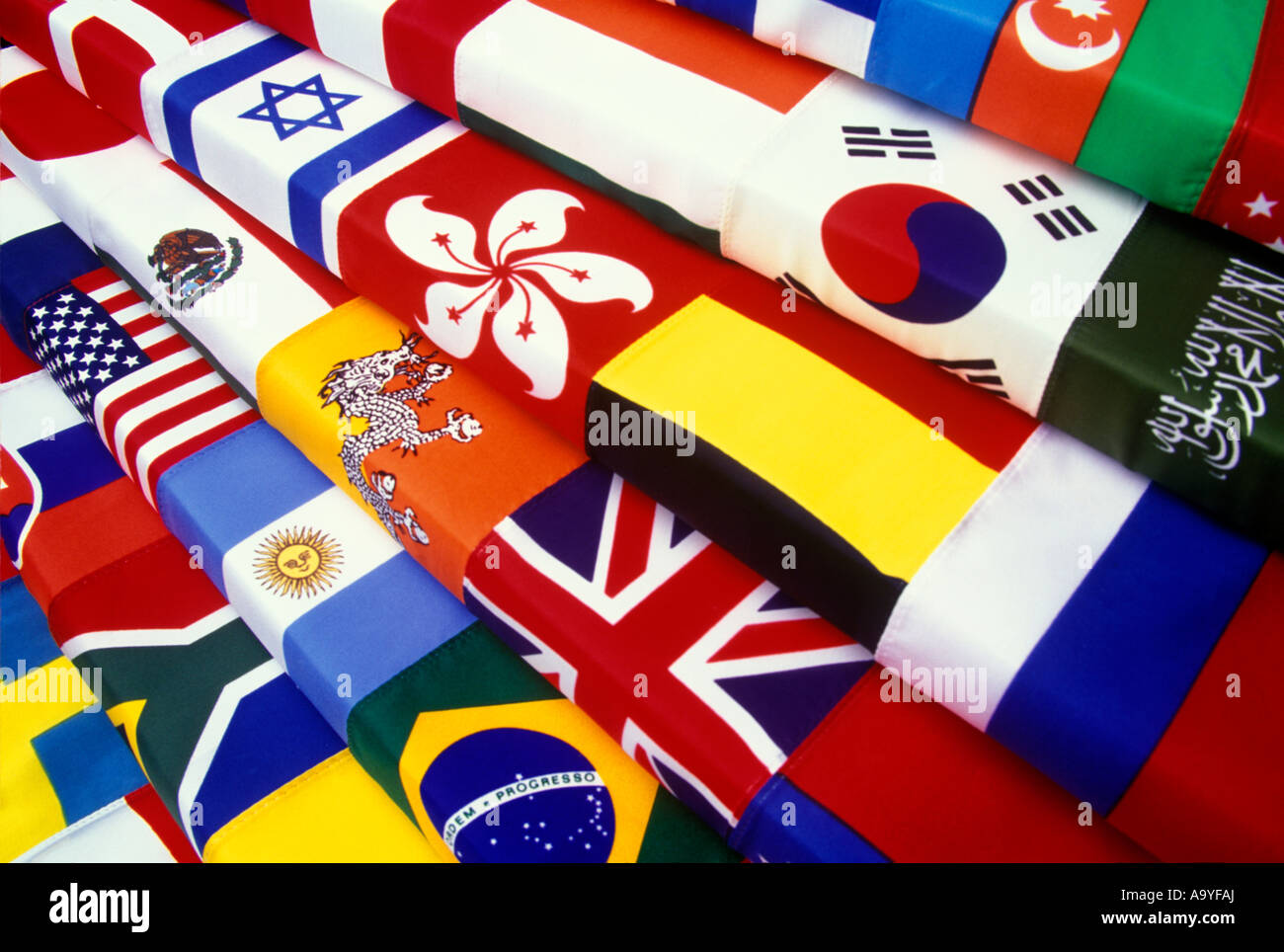 ROWS OF FOLDED NATIONAL FLAGS Stock Photo - Alamy