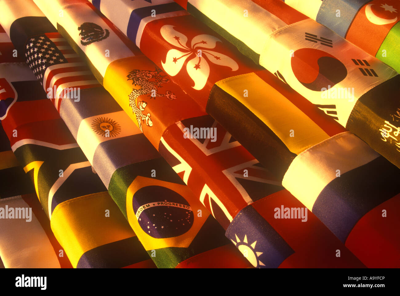 ROWS OF FOLDED NATIONAL FLAGS Stock Photo - Alamy