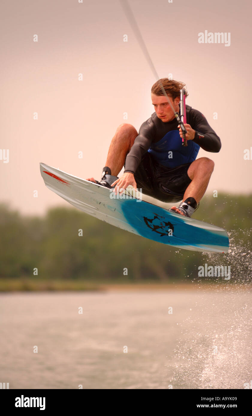 WAKEBOARDER HAMISH LOWE PRACTICING AT FAIRFORD LAKES GLOUCESTERSHIRE ...